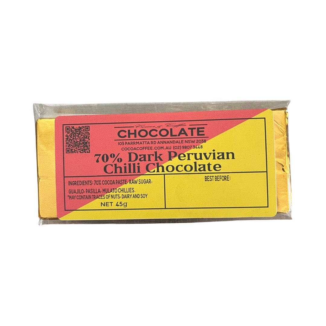 Dark Peruvian Chilli Chocolate Bar (70% Cocoa) – cocoacoffee.com.au